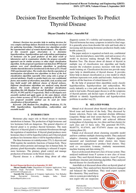 Pdf Decision Tree Ensemble Techniques To Predict Thyroid Disease
