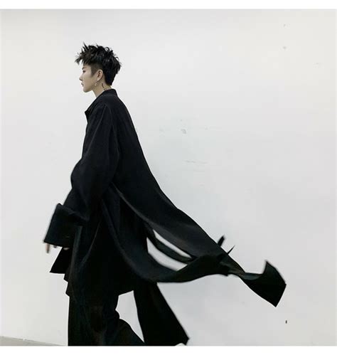 봄과 가을 잘 생긴 계획 무대의상 셔츠 디자인 금욕 남자 의류 가짜 두 매우 요정 그물 빨간색 긴 우아한 티몬