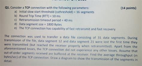 solved 14 points q1 consider a tcp connection with the