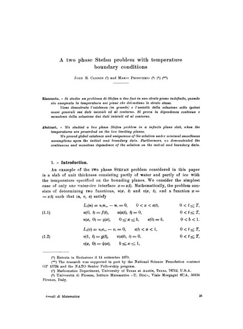 Pdf A Two Phase Stefan Problem With Temperature Boundary Conditions