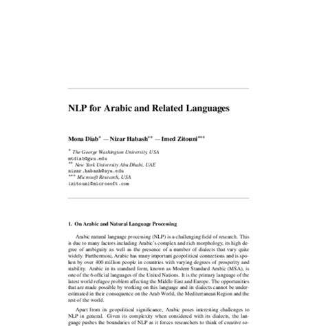 Nlp For Arabic And Related Languages Acl Anthology