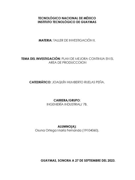 Plan De Mejora Continua En El Area De Produccoion Pdf Business