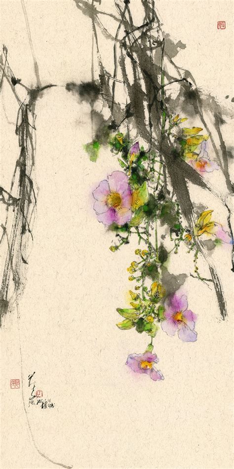 20250114 Blue Trumpet Vine Japanese Floral Ink Painting Botanical