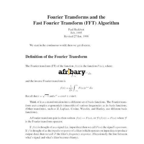 Fourier Transforms And The Fast Fourier Transform Fft Algorithm