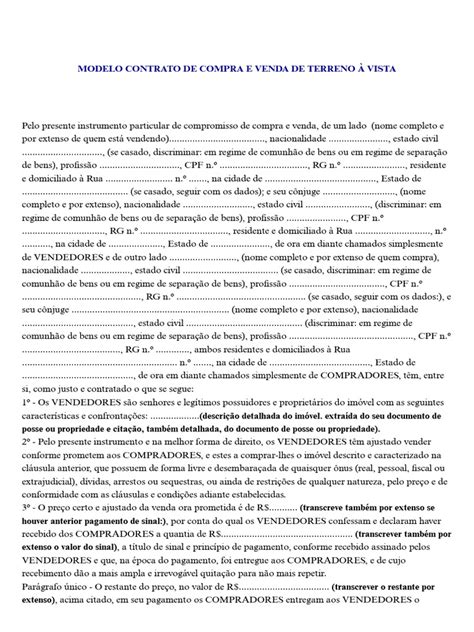 Modelo De Contrato De Compra E Venda De Terreno A Vista Docx 20240312
