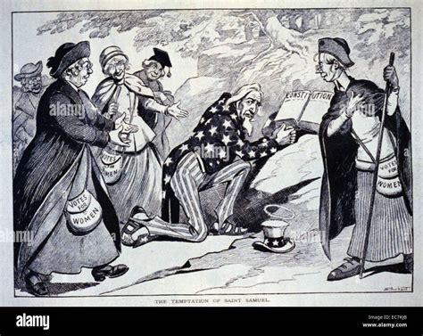 The Temptation Of Saint Samuel Caricature Showing Uncle Sam Kneeling
