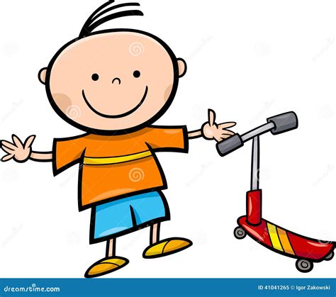 Мальчик шаржа с самокатом иллюстрация вектора иллюстрации насчитывающей ñ ð¿oñ€ñ‚ 41041265