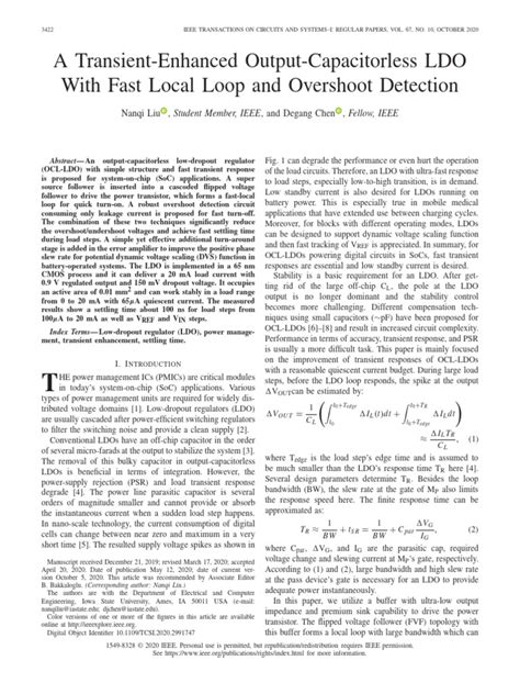 a transient enhanced output capacitorless ldo with fast local loop and overshoot detection pdf