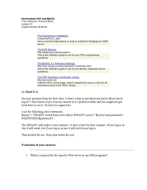 Intermediate Php And Mysql The Wampserver Installation Pdf Php Apache Server