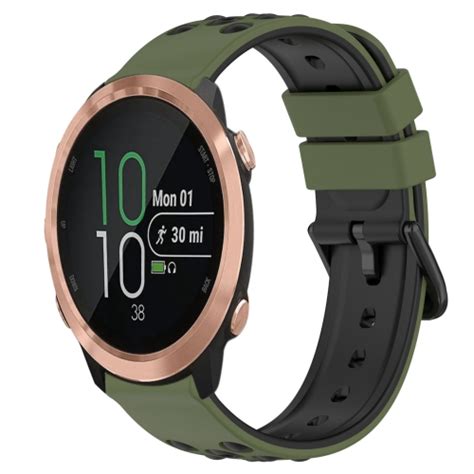 สำหรับผู้เบิกทาง Garmin 645 เพลง 20 มม สายนาฬิกาซิลิโคนมีรูพรุนสองสี กองทัพสีเขียว สีดำ