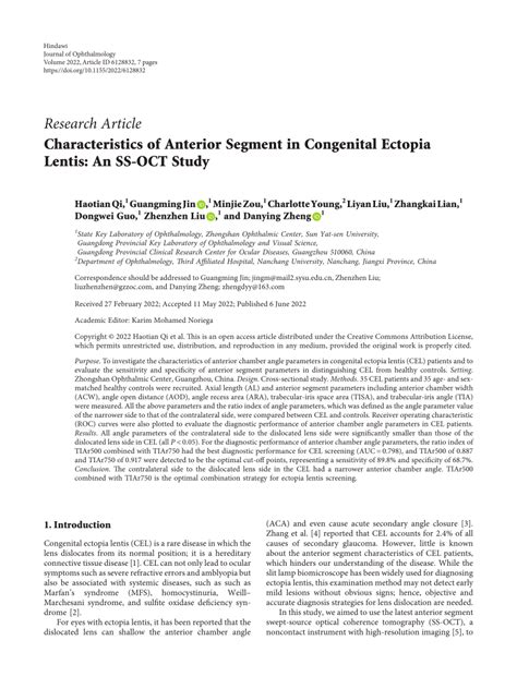 Pdf Characteristics Of Anterior Segment In Congenital Ectopia Lentis