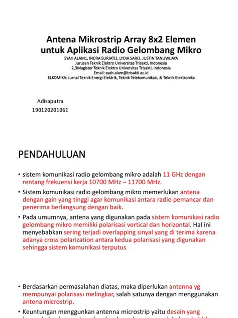 Dan Jurnal Antena Mikrostrip Array 8x2 Elemen Untuk Aplikasi Radio