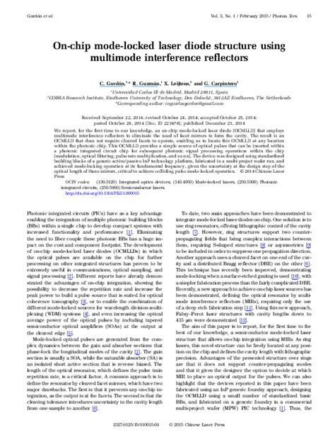 Pdf On Chip Mode Locked Laser Diode Structure Using Multimode