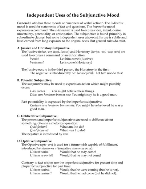 Latin Subjunctive Mood Independent Uses Explained