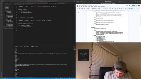 Teaching Myself Python Live Python Crash Course By Eric Matthes Chapter 4 And 5 Pomodoro