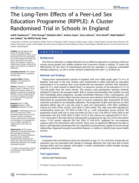 PDF The Long Term Effects Of A Peer Led Sex Education Programme RIPPLE A Cluster Randomised