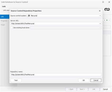 link a database to a mercurial repository