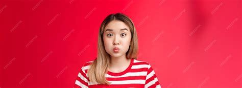 Free Photo Closeup Silly Cute Asian Blond Girl Pouting Making Playful