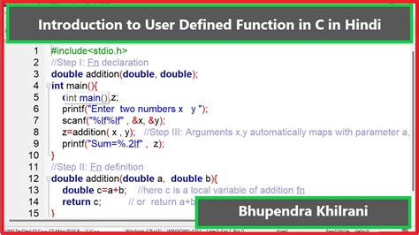 Introduction To User Defined Function In C Step By Step In Hindi By