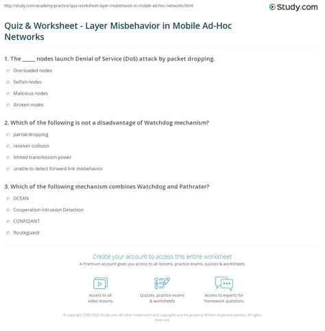 Quiz And Worksheet Layer Misbehavior In Mobile Ad Hoc Networks