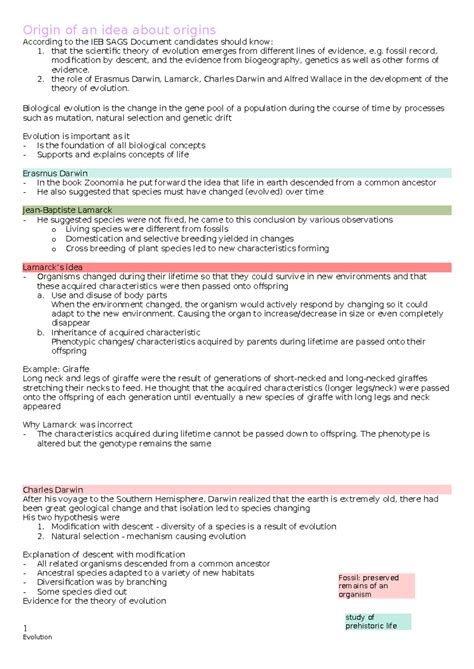 Evolution Biology Notes Origin Of An Idea About Origins According To The Ieb Sags Document