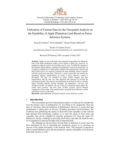 Utilization Of Current Data For Geospatial Analysis Of The Appropriateness Of Apple Plantation