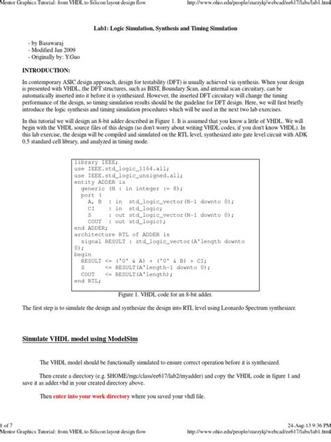Mentor Graphics Tutorial From Vhdl To Silicon Layout Design Flow Pdf Vhdl Digital