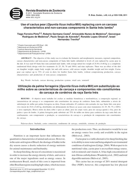 Pdf Use Of Cactus Pear Opuntia Ficus Indica Mill Replacing Corn On