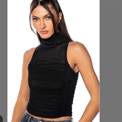 Akira Label Mora Mock Neck Mesh Top In Black Depop