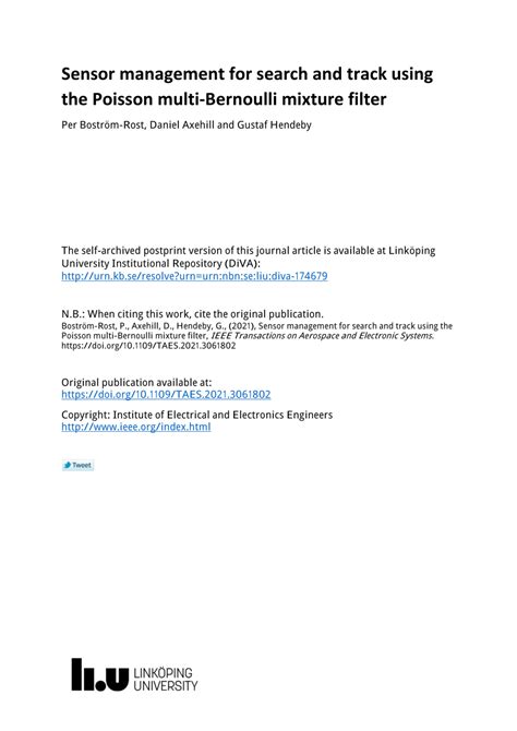 Pdf Sensor Management For Search And Track Using The Poisson Multi