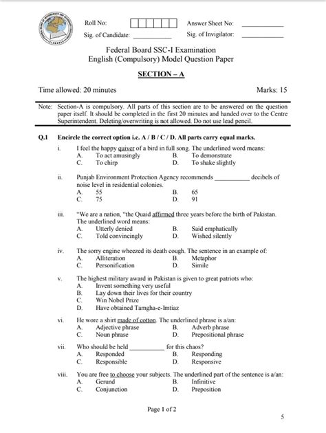 Fbise Class 9 English Model Paper With Pattern Class 9 Online With Marks Distribution