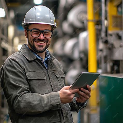 Smiling Engineer Using Tablet In Industrial Facility Generative