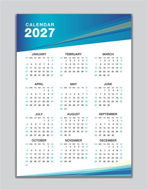 Wall Calendar 2027 Template Desk Calendar 2027 Design Week Start