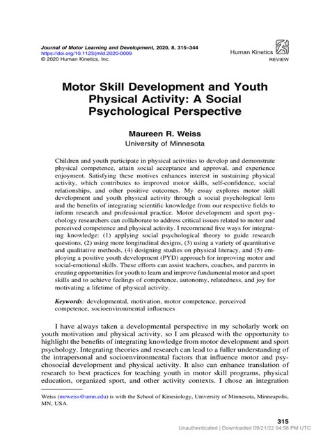 23253215 Journal Of Motor Learning And Development Motor Skill Development And Youth