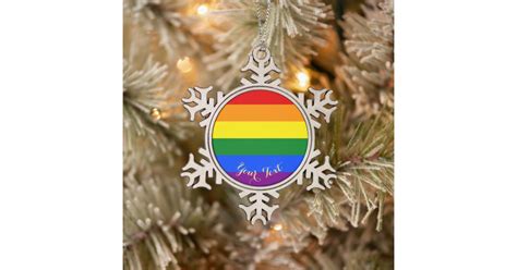 Lgbt Lesbian Gay Pride Rainbow Flag Holiday Decor Snowflake Pewter