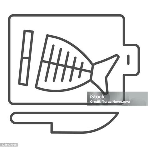 생선과 칼 얇은 라인 아이콘 해산물 개념 흰색 배경에 신선한 생선 표지판을 요리 윤곽 스타일의 도마 아이콘에 준비 물고기와 도마 벡터 그래픽 건강한 식생활에 대한 스톡 벡터