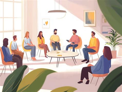 Psychological Support Group Session People Sitting In A Circle Therapy Meeting Group