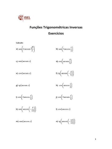 Funções Trigonométricas Inversas Pdf