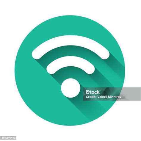 화이트 와이파이 무선 인터넷 네트워크 기호 아이콘 긴 그림자와 고립 녹색 원 버튼을 클릭 합니다 벡터 일러스트 개념에 대한 스톡 벡터 아트 및 기타 이미지 Istock
