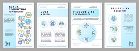 Cloud Computing Trends Benefits Light Blue Brochure Template Leaflet Design With Linear Icons