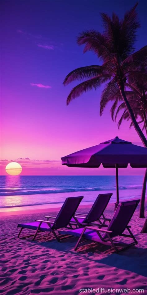Sunset Beach With Chairs Stable Diffusion Online