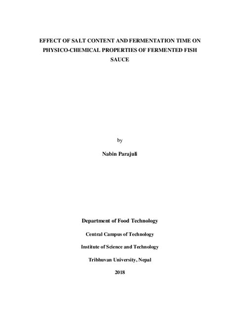 Pdf Effect Of Salt Content And Fermentation Time On Physico Chemical Properties Of Fermented