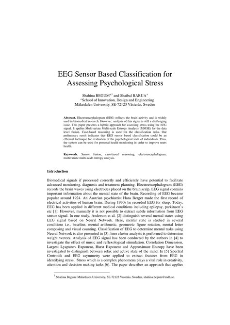 Pdf Eeg Sensor Based Classification For Assessing Psychological Stress