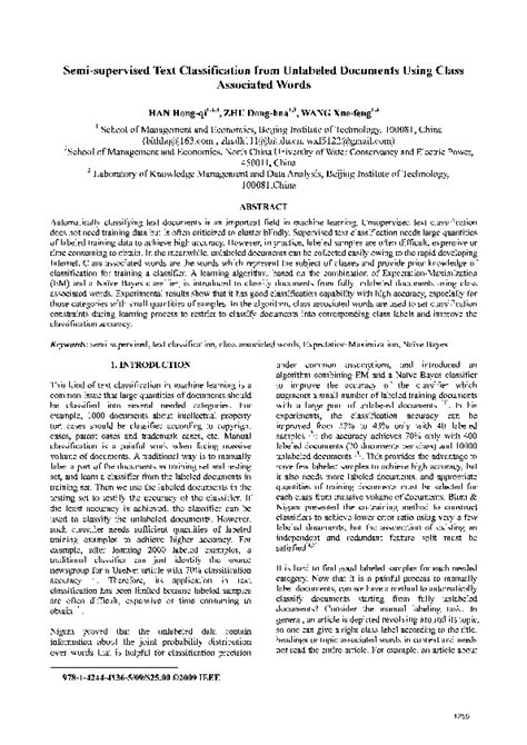 Pdf Semi Supervised Text Classification From Unlabeled Documents Using Class Associated Words