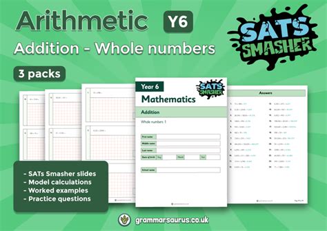 Y6 Sats Smasher Maths Arithmetic Addition Whole Numbers Grammarsaurus