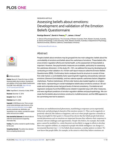 Pdf Assessing Beliefs About Emotions Development And Validation Of The Emotion Beliefs