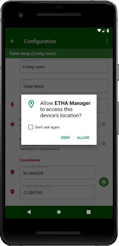 App Manual Configuration Screen ETHA Light Switch