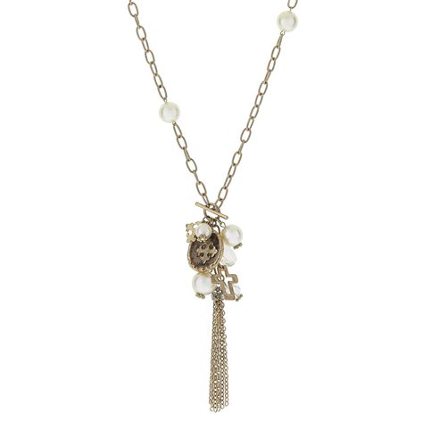 Cross Pearl Station Epoxy And Charm Tassle Necklace Charming Charlie