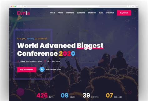 Evnia React Event Conference And Meetup Template Templates Event Website Event Management
