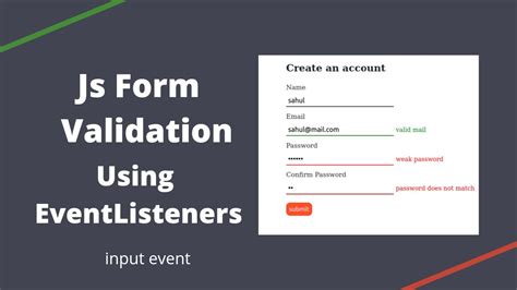 Javascript Form Validation Eventlisteners Html And Css Youtube